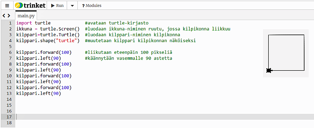 Johdatus Python-ohjelmointiin Turtle-grafiikan avulla - Dimensiolehti